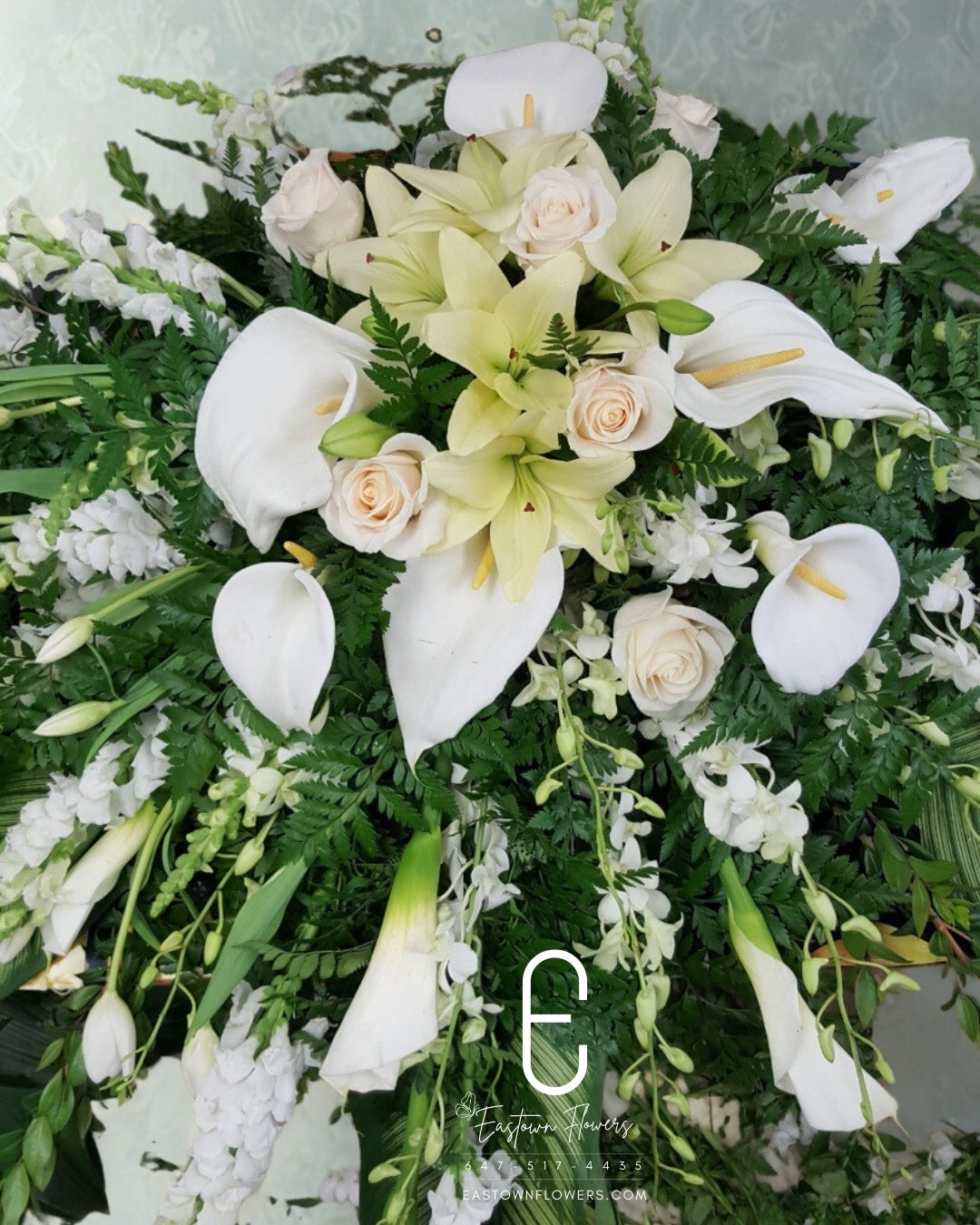 Pure White Casket Spray – Eastown Flowers